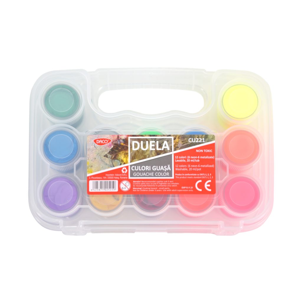 Culori guașă 20 ml 6 neon + 6 metalice Duela DACO - DACOmag