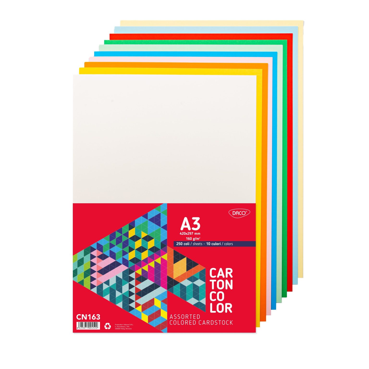 Carton color A3 160g/mp 250 coli 10 culori DACO - DACOmag